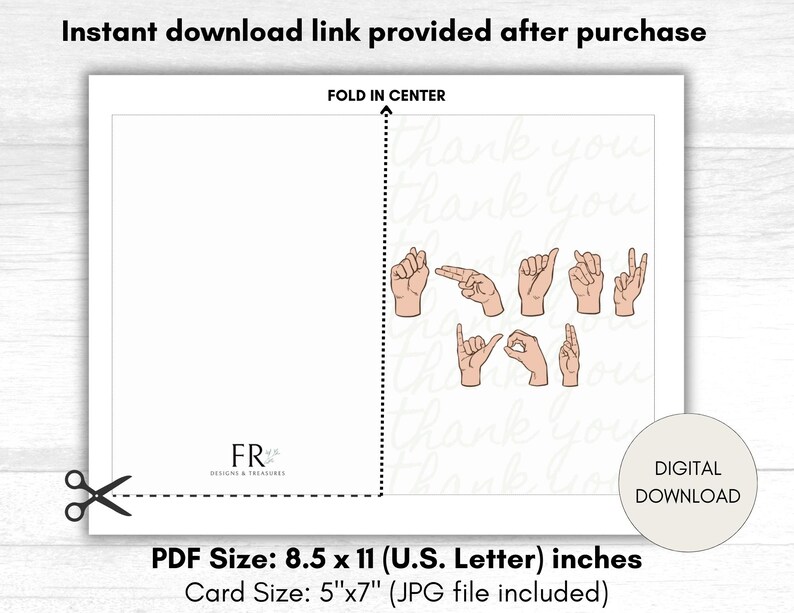 ASL Thank You Card, Printable American Sign Language Greeting (digital ...