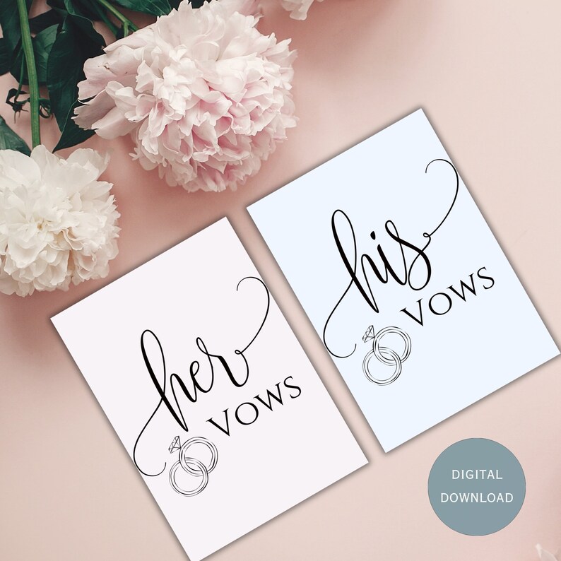 His Her Wedding Vows Cards, Minimal His Her Printable Vow Book Set ...