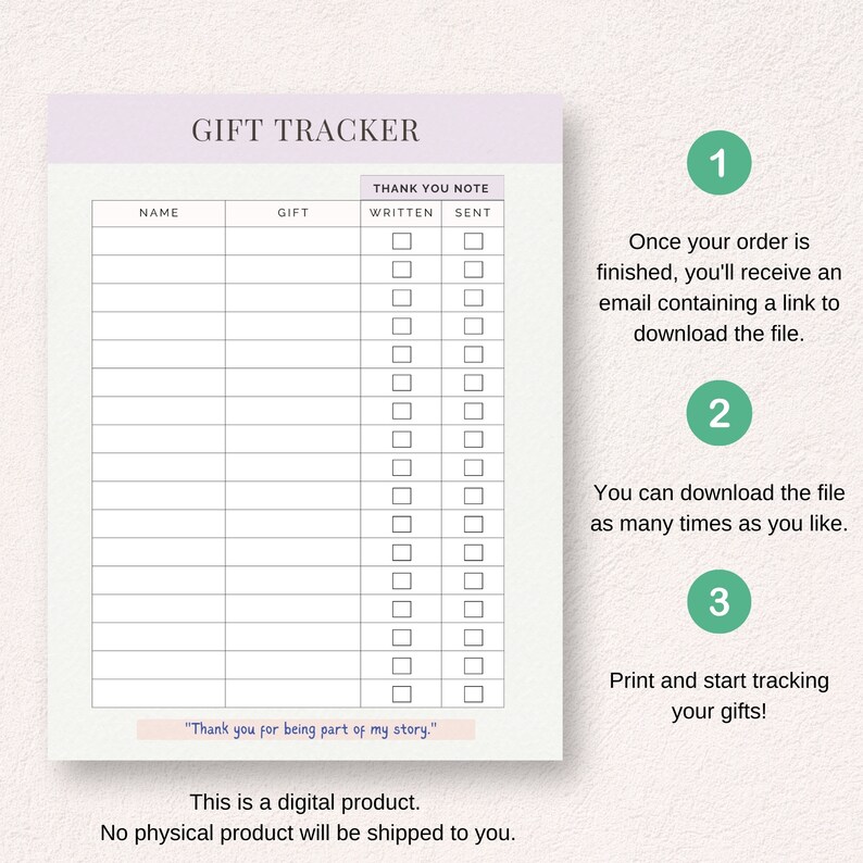 Gift Tracker, Thank You Note Organizer, Wedding Gift Log Tracker ...