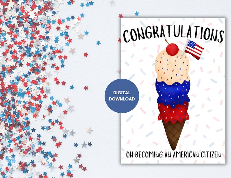 Ice Cream USA Citizenship Card, Congrats New Citizen, Printable ...