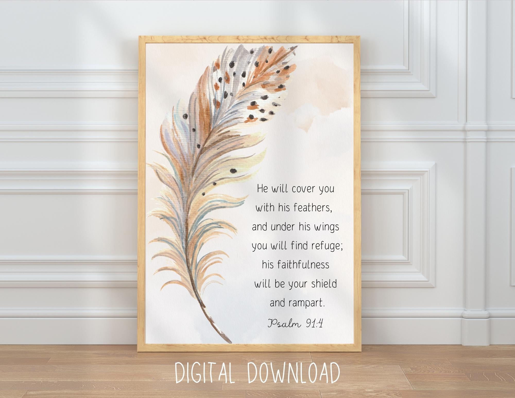 Psalm 91:4 Christian Wall Art, He Will Cover You With His Feathers ...