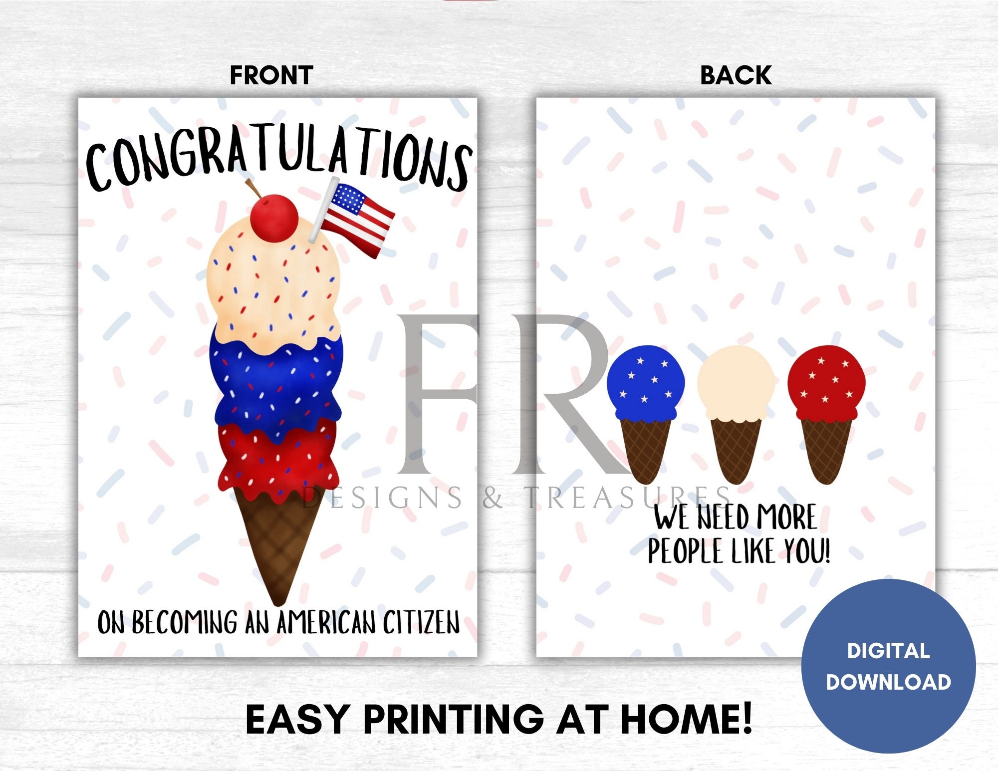 Ice Cream USA Citizenship Card, Congrats New Citizen, Printable ...