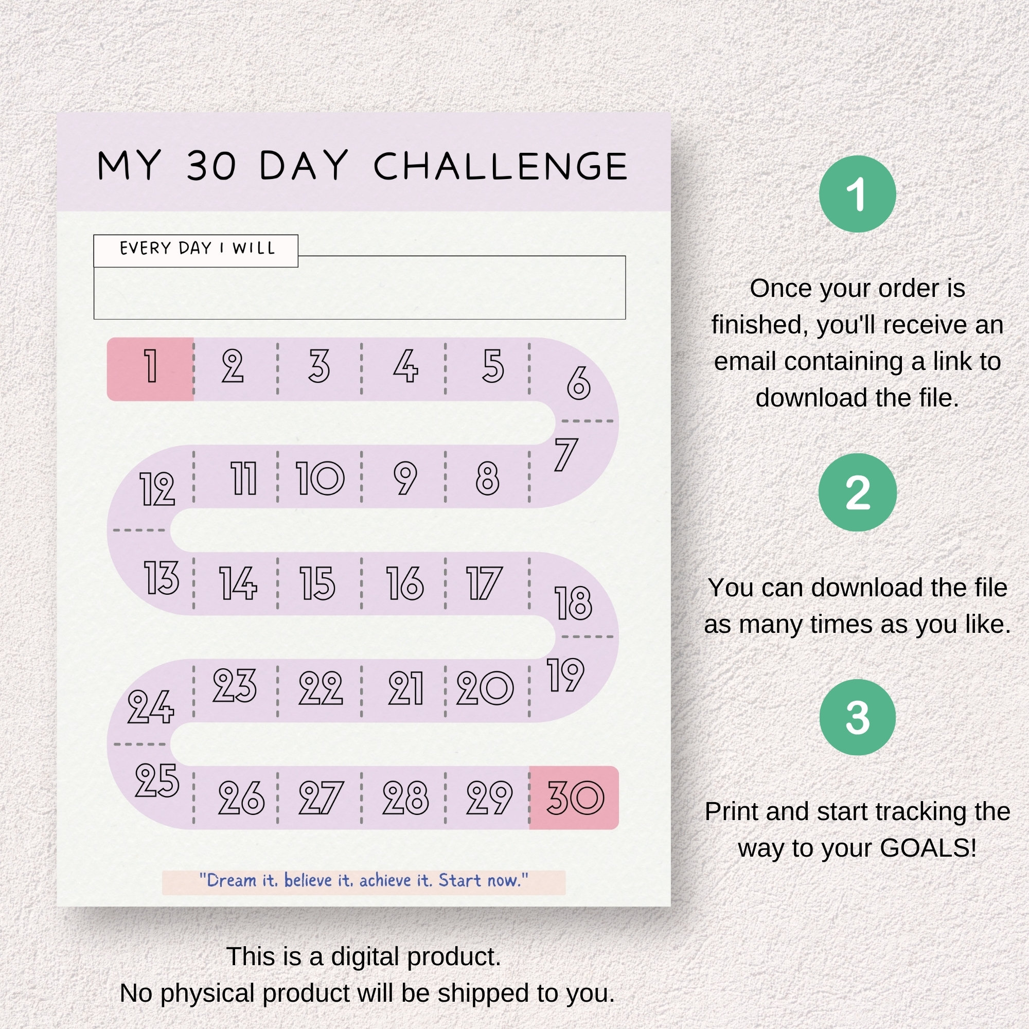 30 Day Challenge Printable: Goal & Habit Tracker (PDF) - Etsy