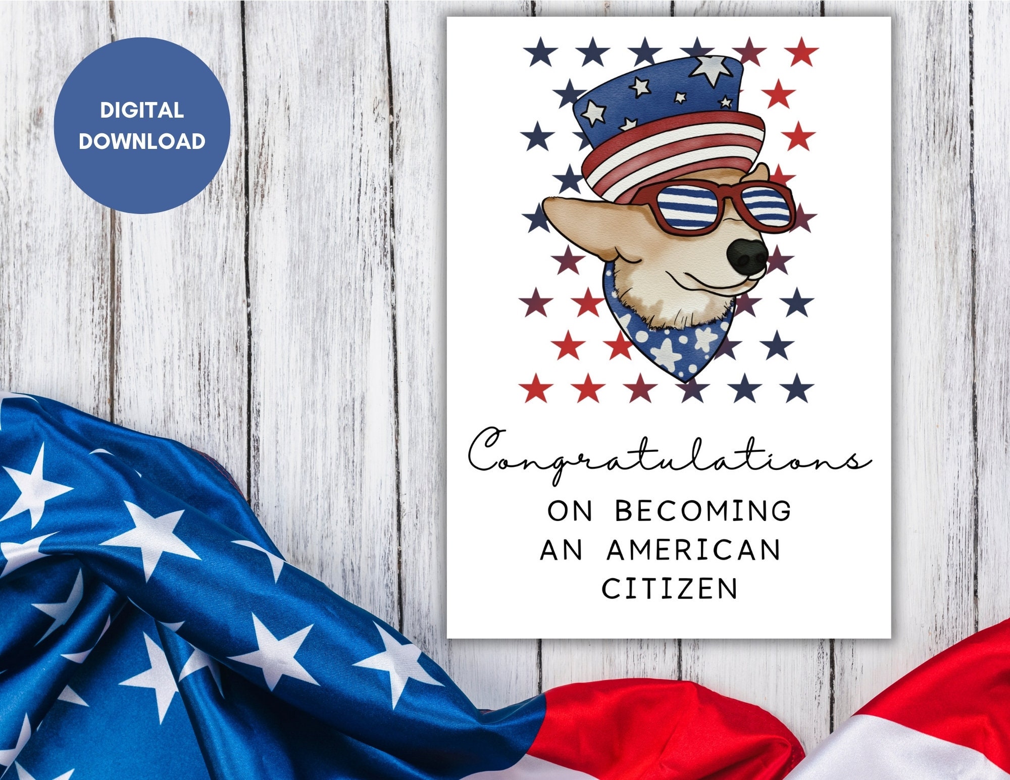 Funny American Citizenship Card: Patriotic Dog Congrats (digital ...