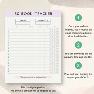 30 Book Reading Challenge Tracker: Digital Reading Journal (letter, A4 ...