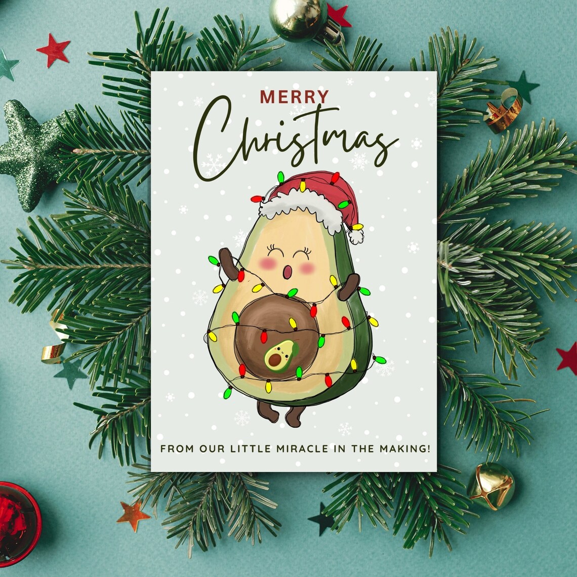 Cute Avocado Merry Christmas Card, Pregnancy Announcement Card for ...