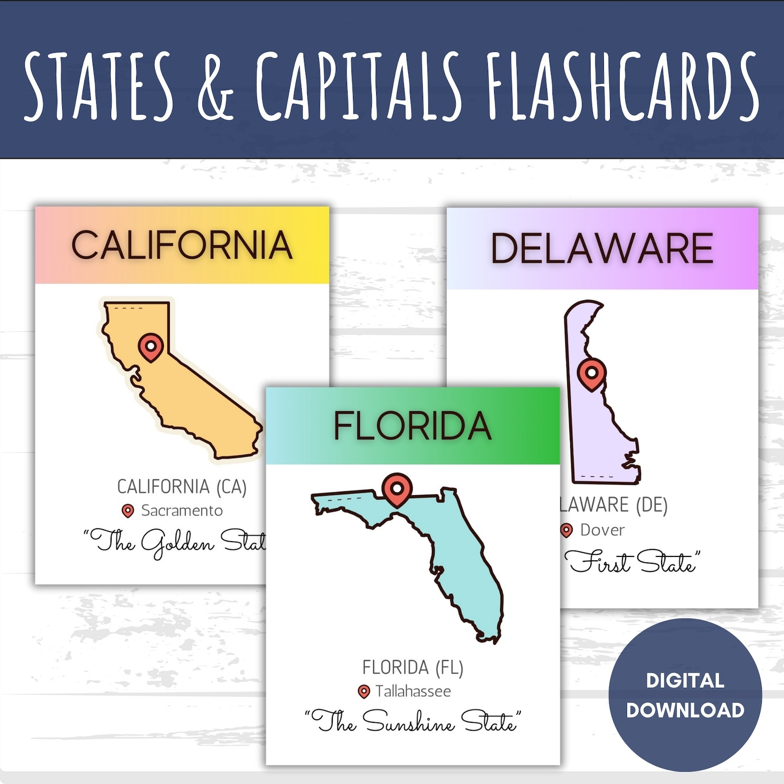 US States and Capitals Flashcards, United States Homeschool Activity ...