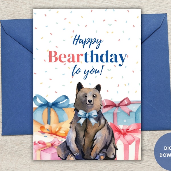 Bear Birthday Card - Etsy