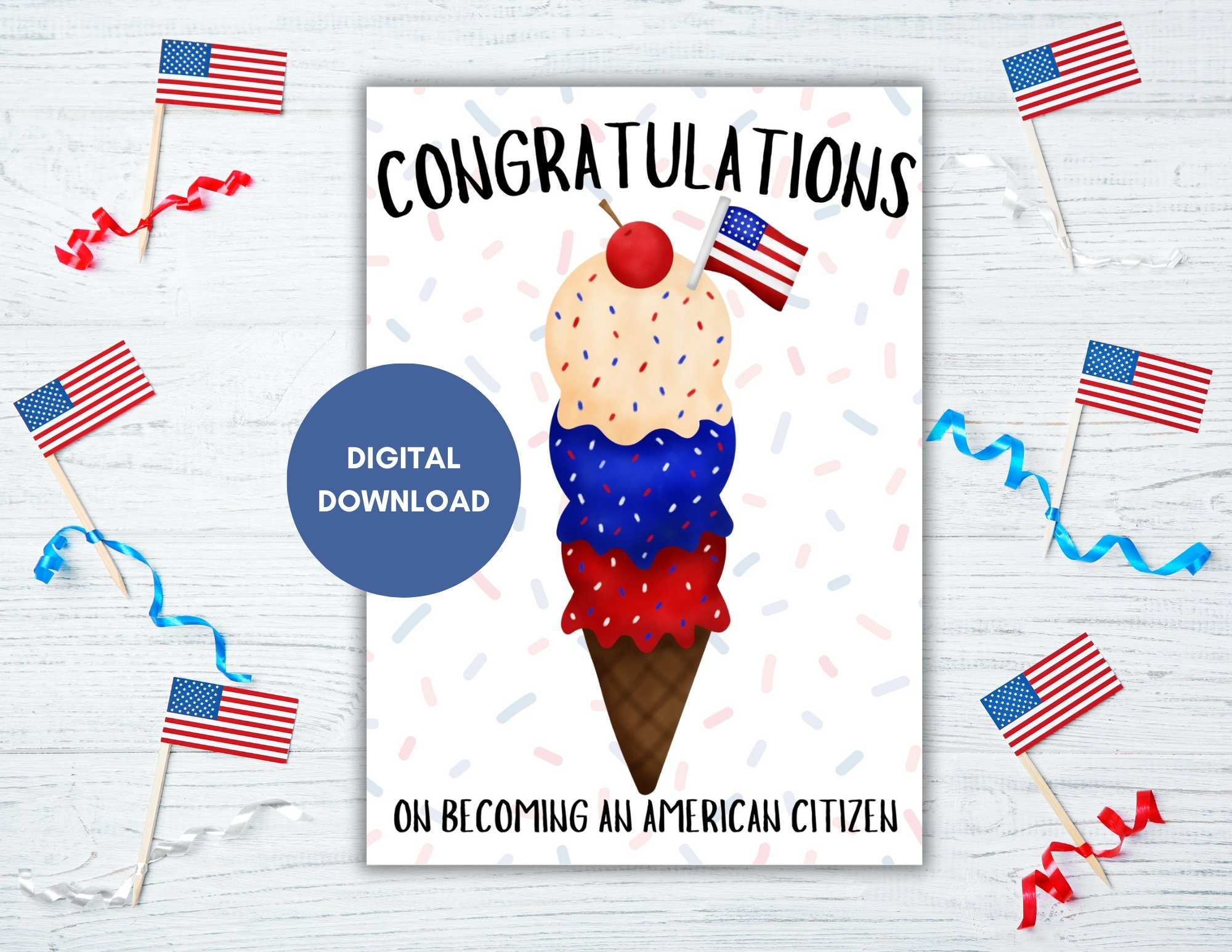 Ice Cream USA Citizenship Card, Congrats New Citizen, Printable ...