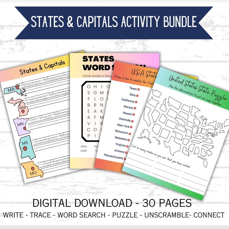States and Capitals Activity Set: US Geography Homeschool (PDF) - Etsy