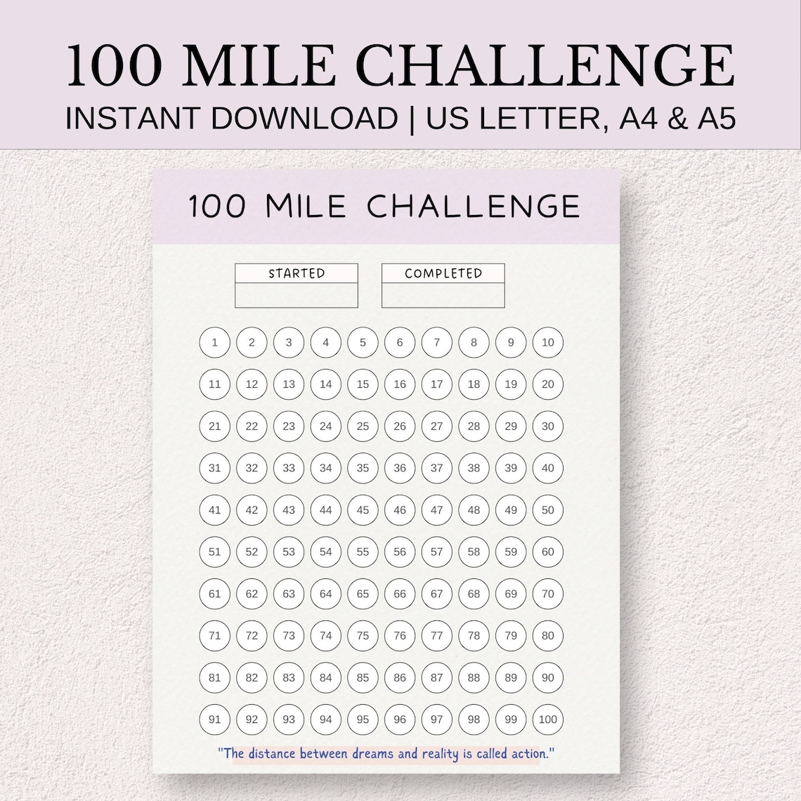 100 Miles Challenge Tracker, 100 Mile Running Track, Healthy Habits ...