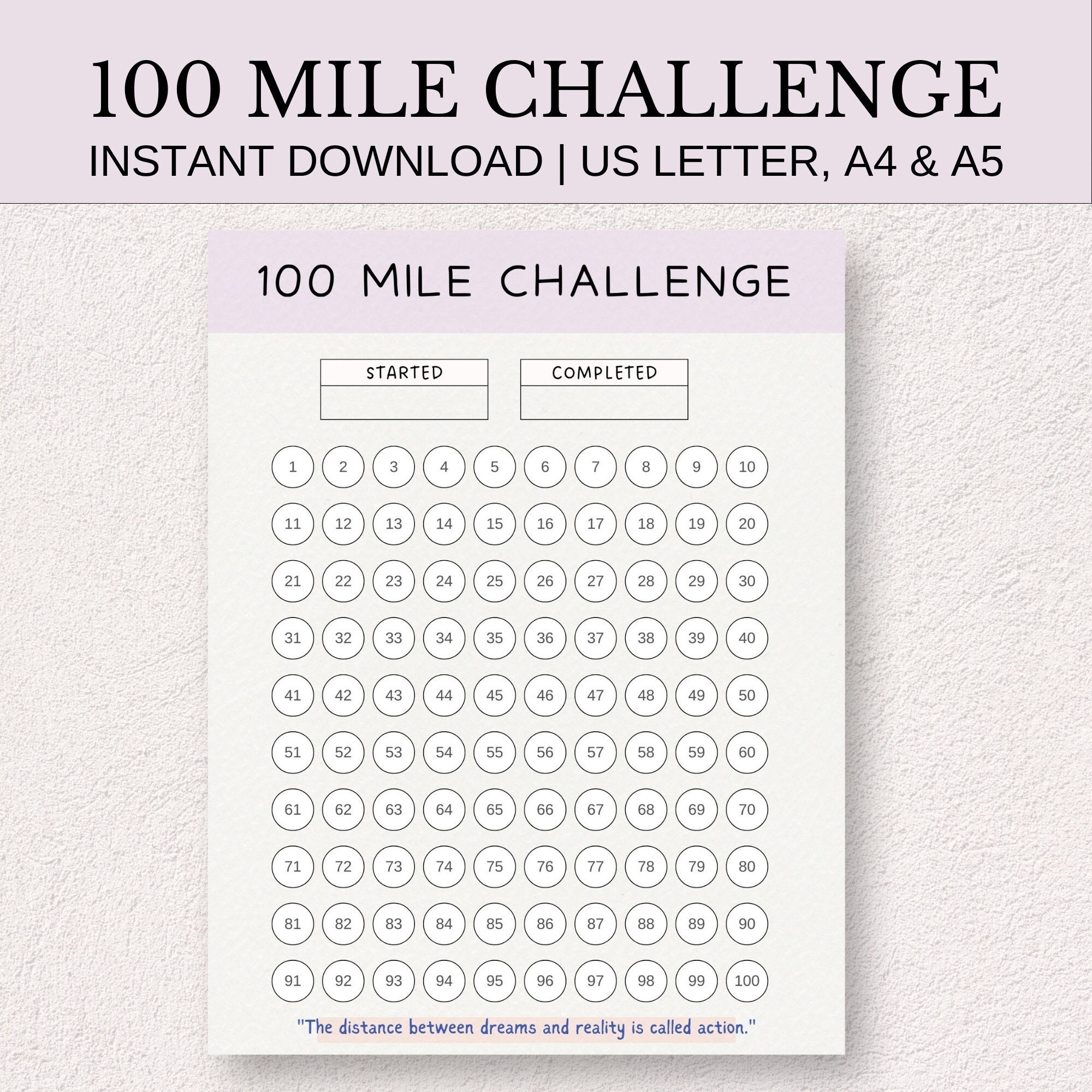 100 Miles Challenge Tracker, 100 Mile Running Track, Healthy Habits ...