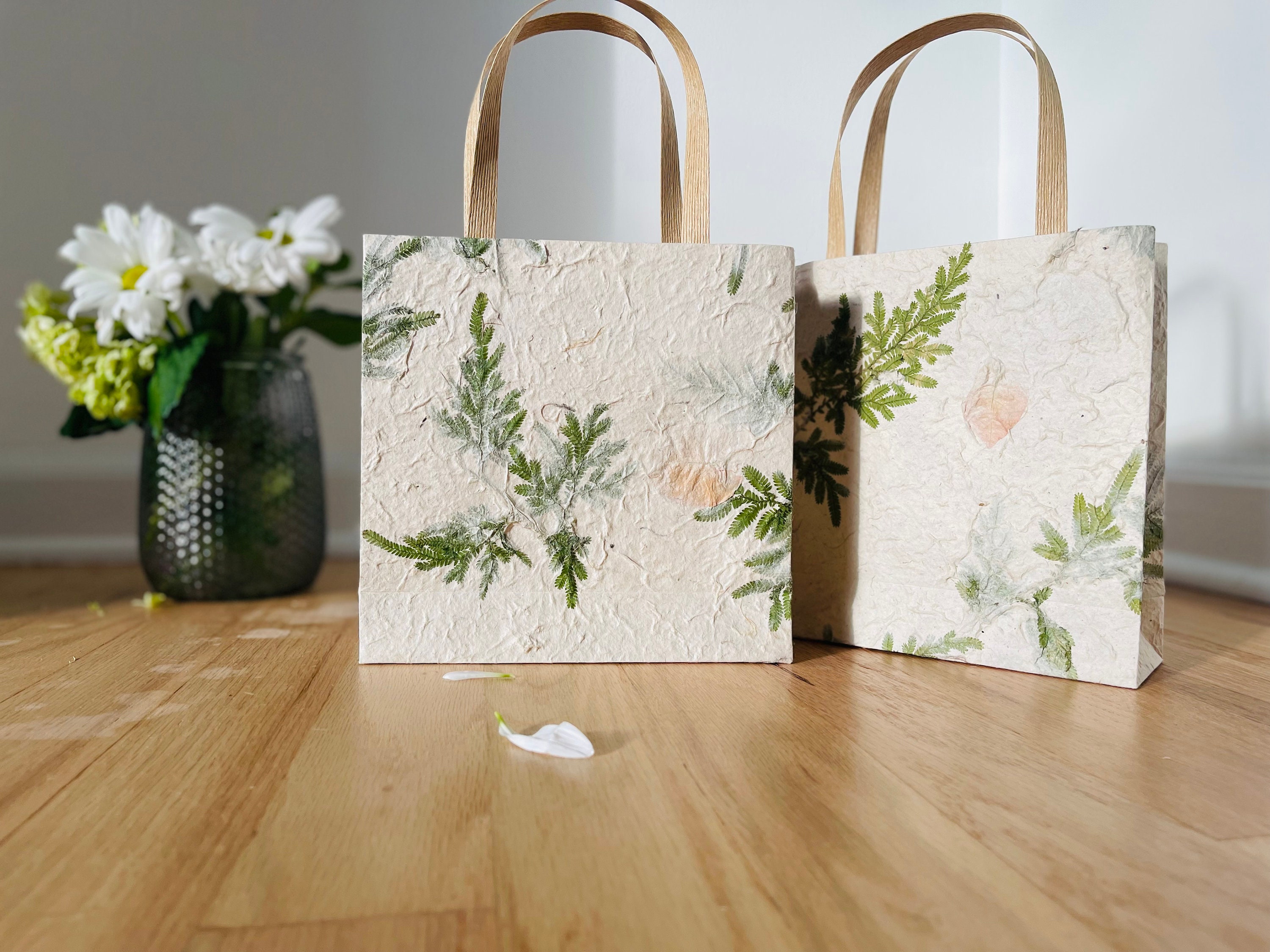 Natural Handmade Paper Gift Bags With Real Leaves and Flowers - Etsy ...
