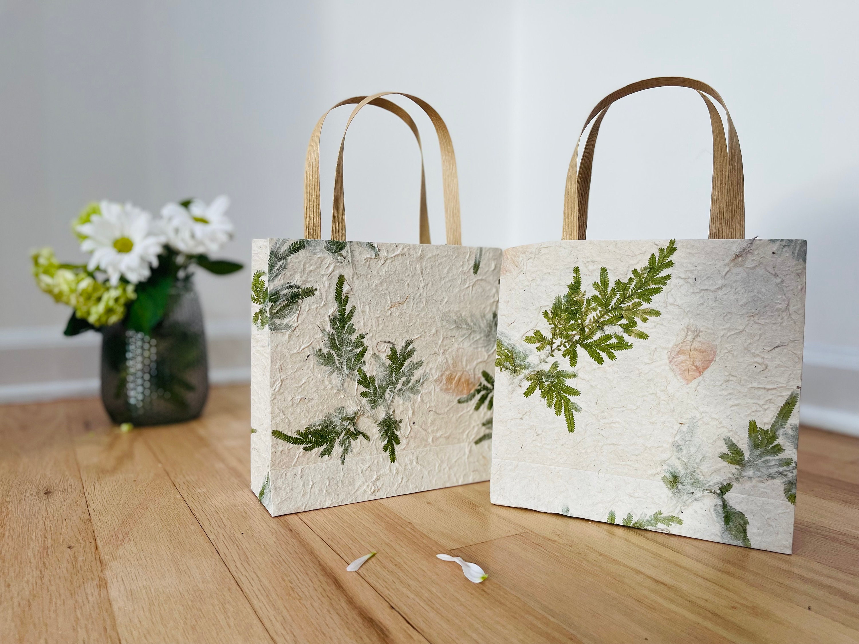 Handmade Paper Gift Bags With Real Leaves & Flowers – Eco-friendly ...