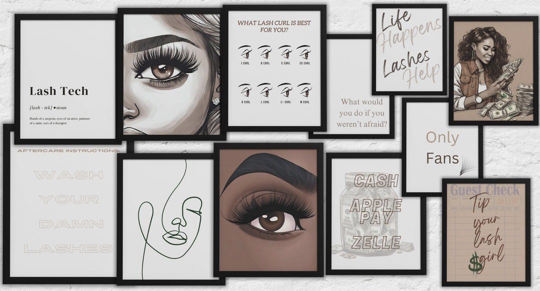 12 Set of Eyelash Extension Poster, Lash Print, Digital Printable Lash ...