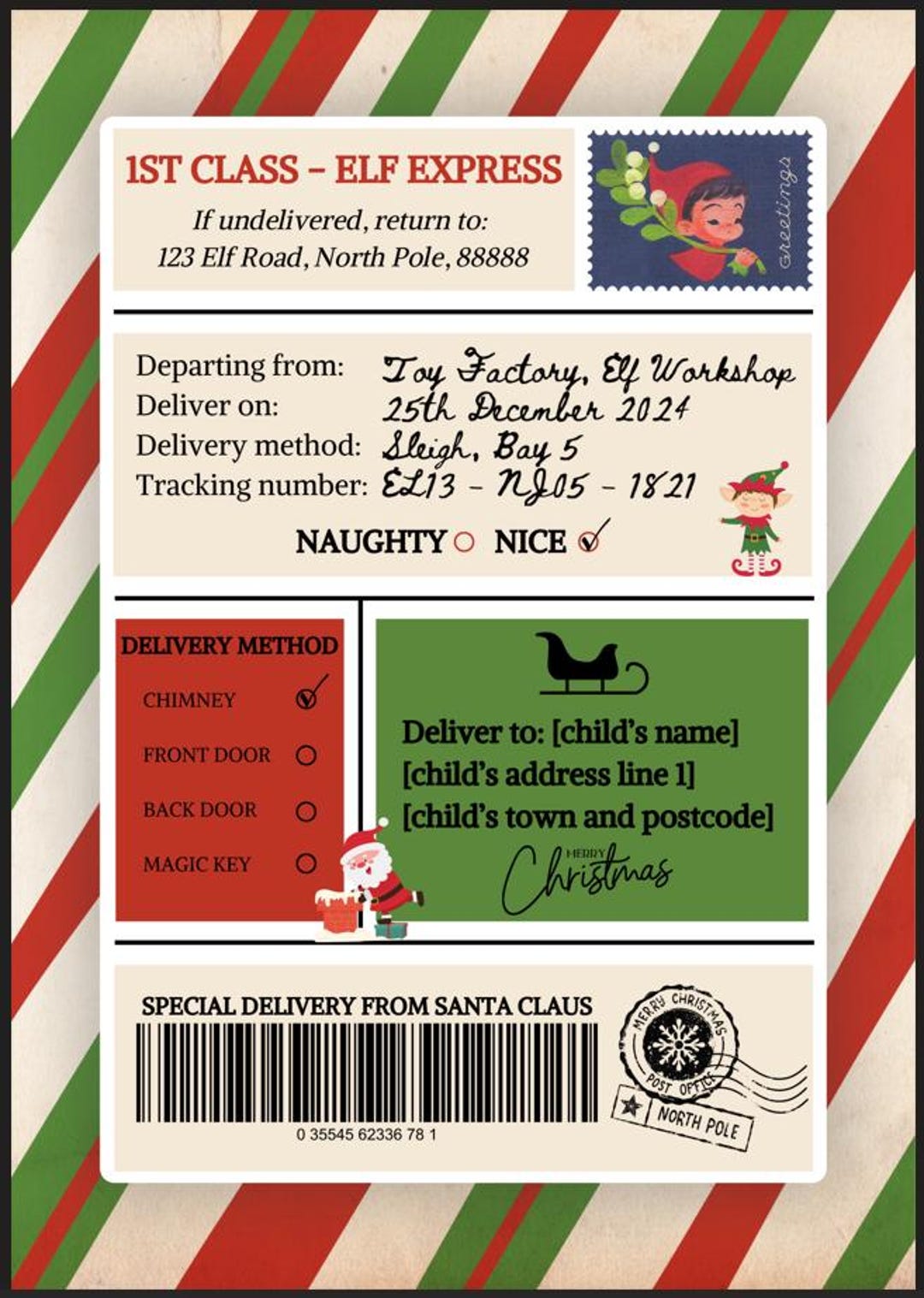 Santa Shipping Label Editable North Pole Postage Label Santa Mail ...