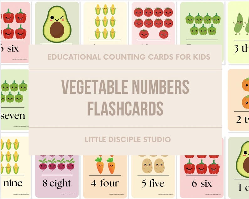 Vegetable Numbers Flashcards - Educational Counting Cards for Kids - Etsy