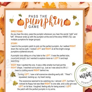 Pass the Pumpkin Game, Fall Printable Game, Fall Party Game, Autumn ...