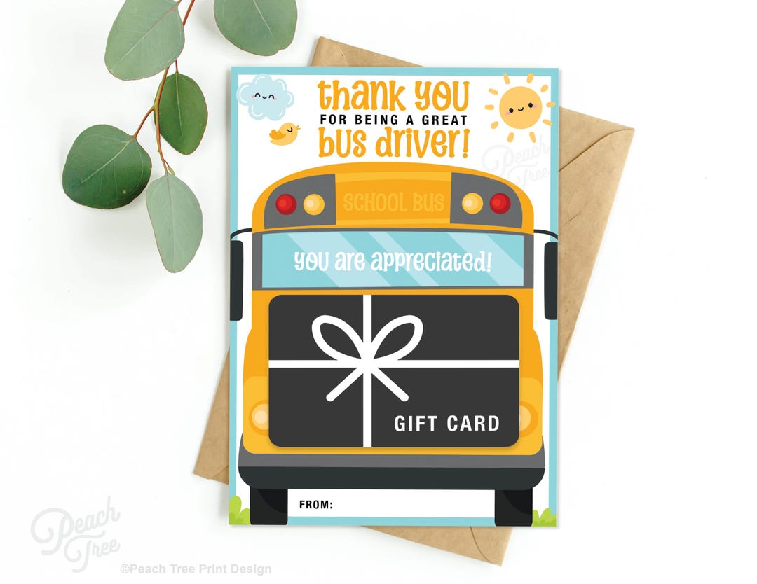 Printable Bus Driver Gift Card Holder, Thank You Bus Driver, End of ...