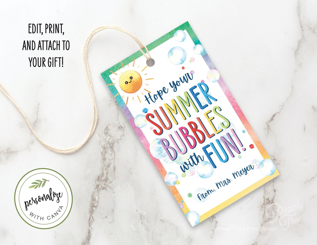 Bubble Tag End of Year | Bubble Favor Tag | Classmate Gift | Bubbles ...
