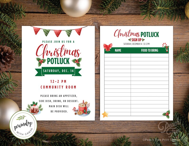 Christmas Potluck Flyer, Christmas Potluck Sign up Sheet, Office ...