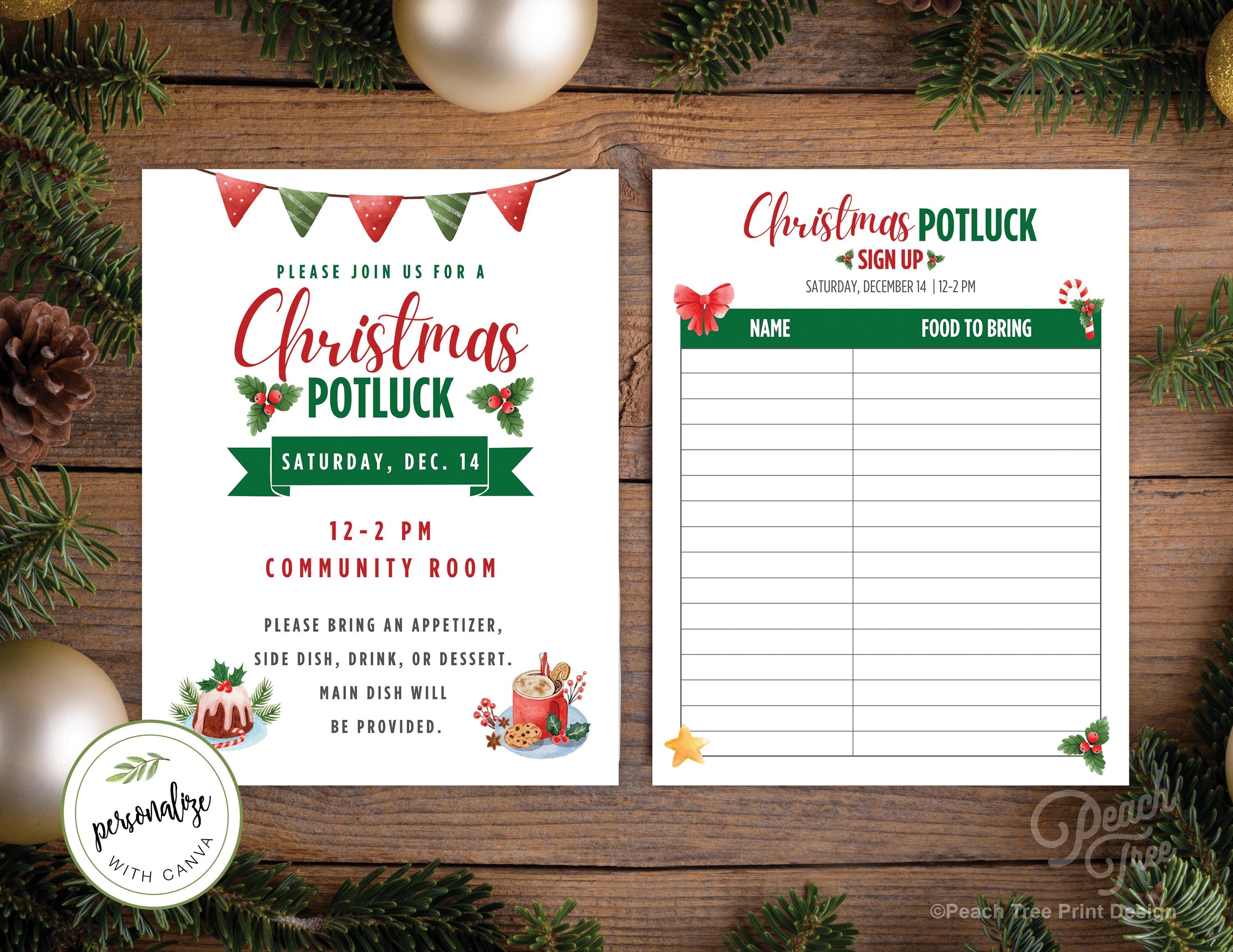 Christmas Potluck Flyer, Christmas Potluck Sign up Sheet, Office ...