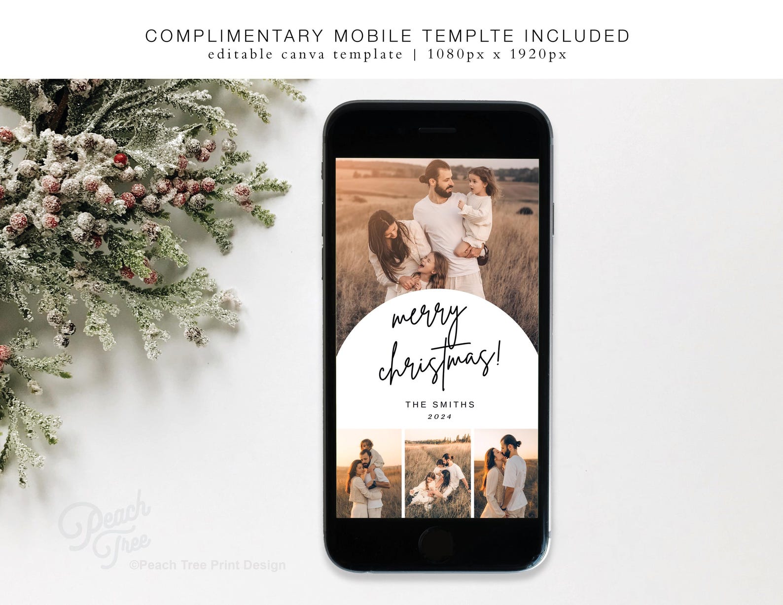 Modern Holiday Card, Minimalist Photo Christmas Card, Editable ...