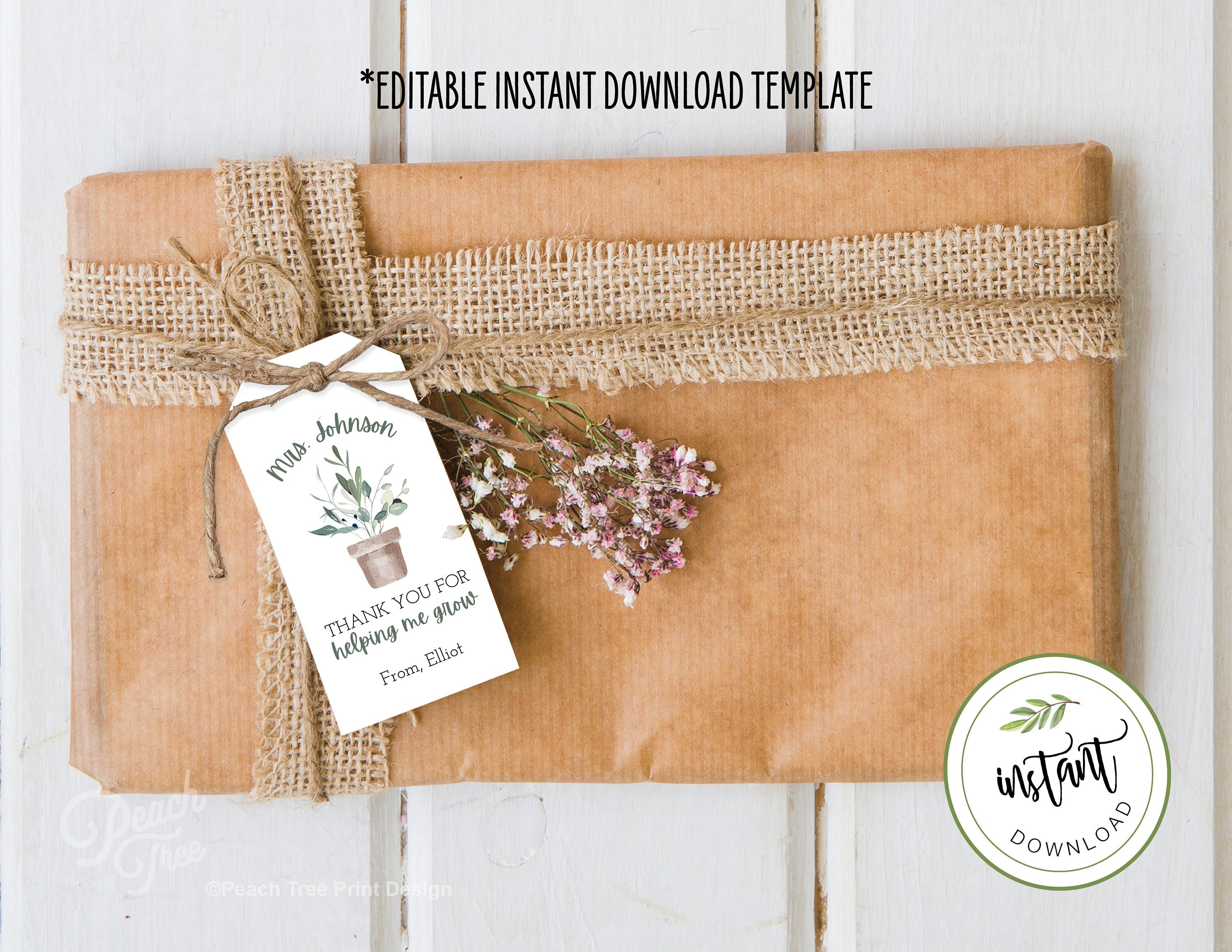 Thank You for Helping Me Grow Teacher Appreciation Tags, Mom Grandma ...