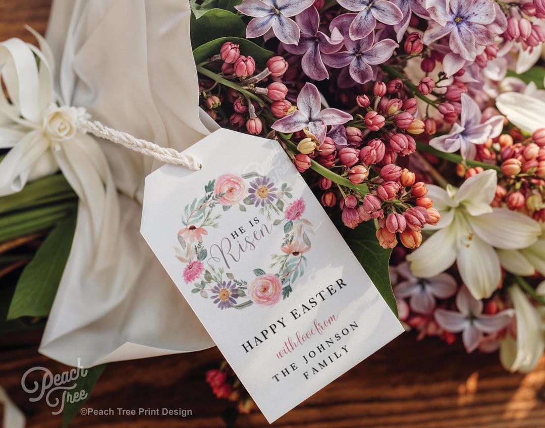 Editable Easter Gift Tag, He is Risen Easter Treat Tag, Personalized ...