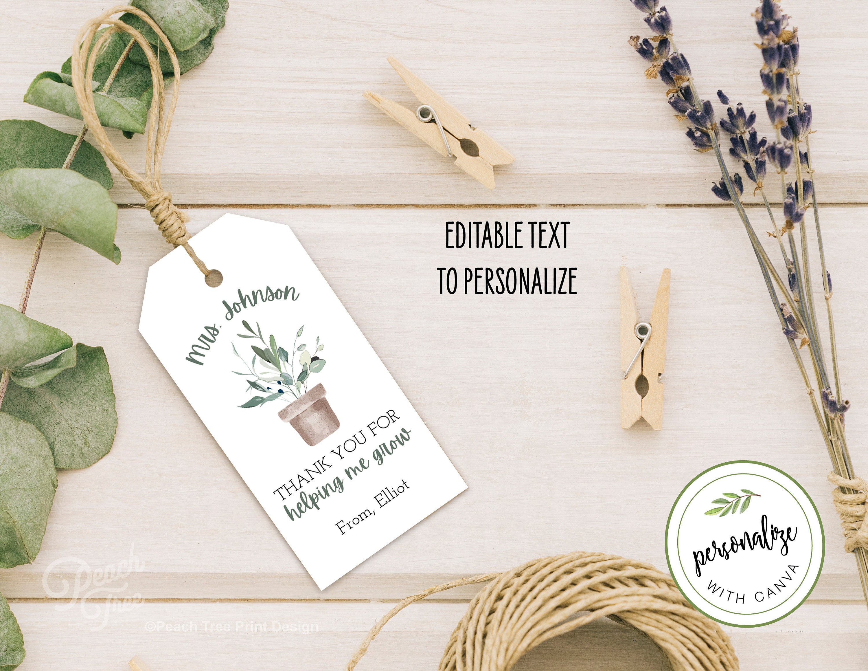 Thank You for Helping Me Grow Teacher Appreciation Tags, Mom Grandma ...