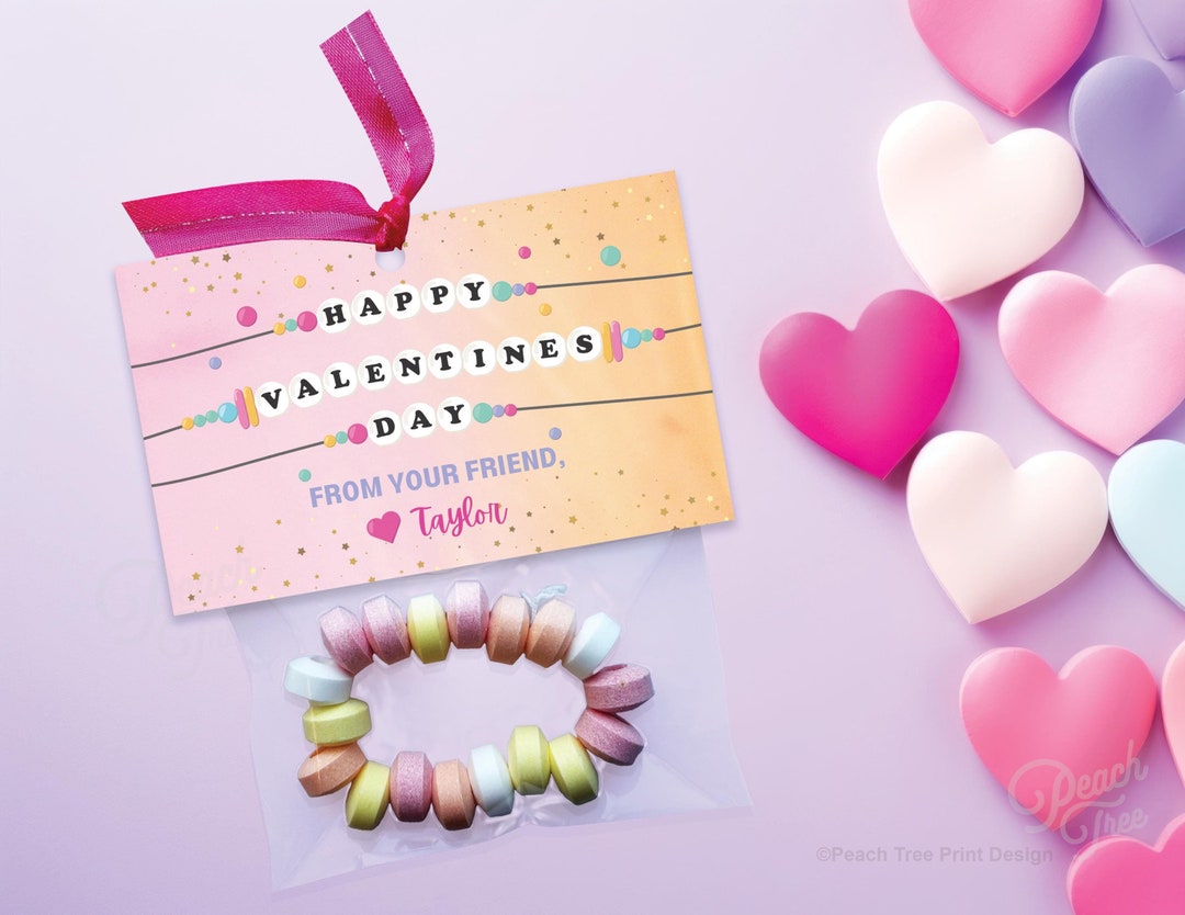 Friendship Bracelet Valentine Card, Candy Bracelet Valentine, Printable ...