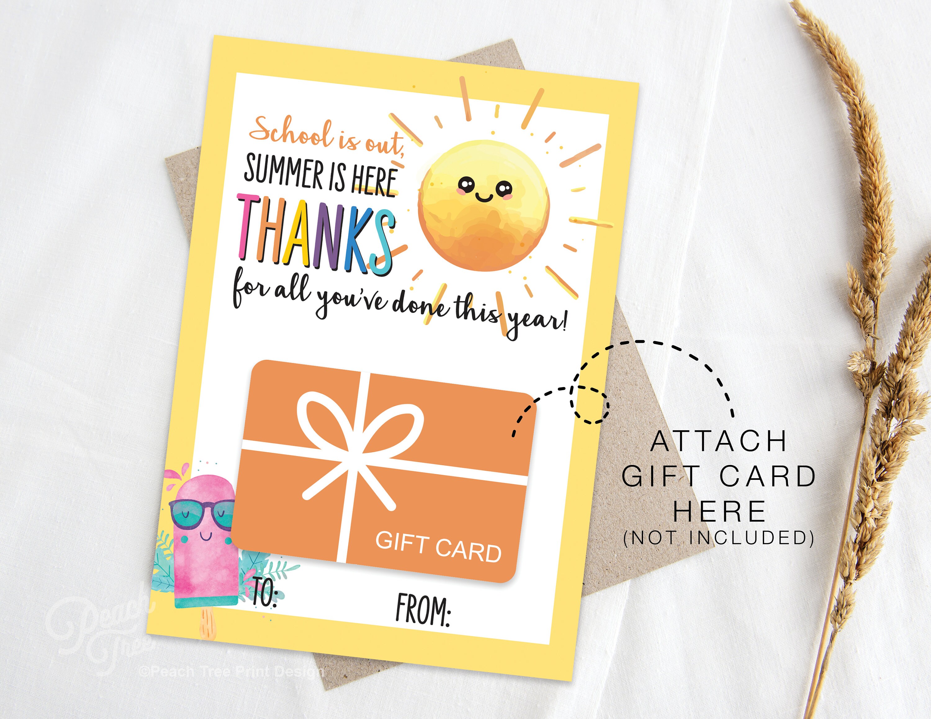 Printable End of Year Teacher Gift Card Holder, School's Out Summer Sun ...