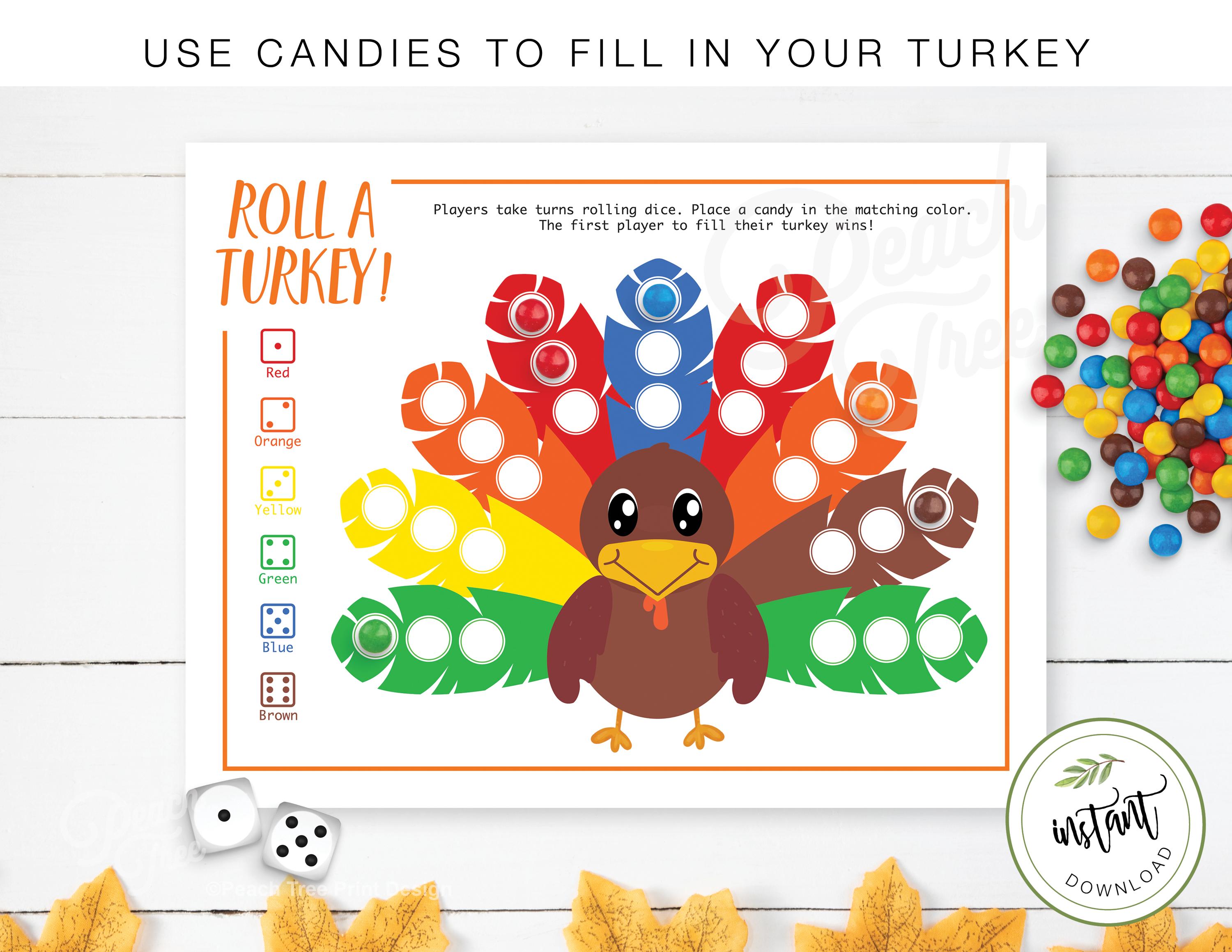 Roll A Turkey Game, Printable Thanksgiving Game, Fall Activity Sheets ...