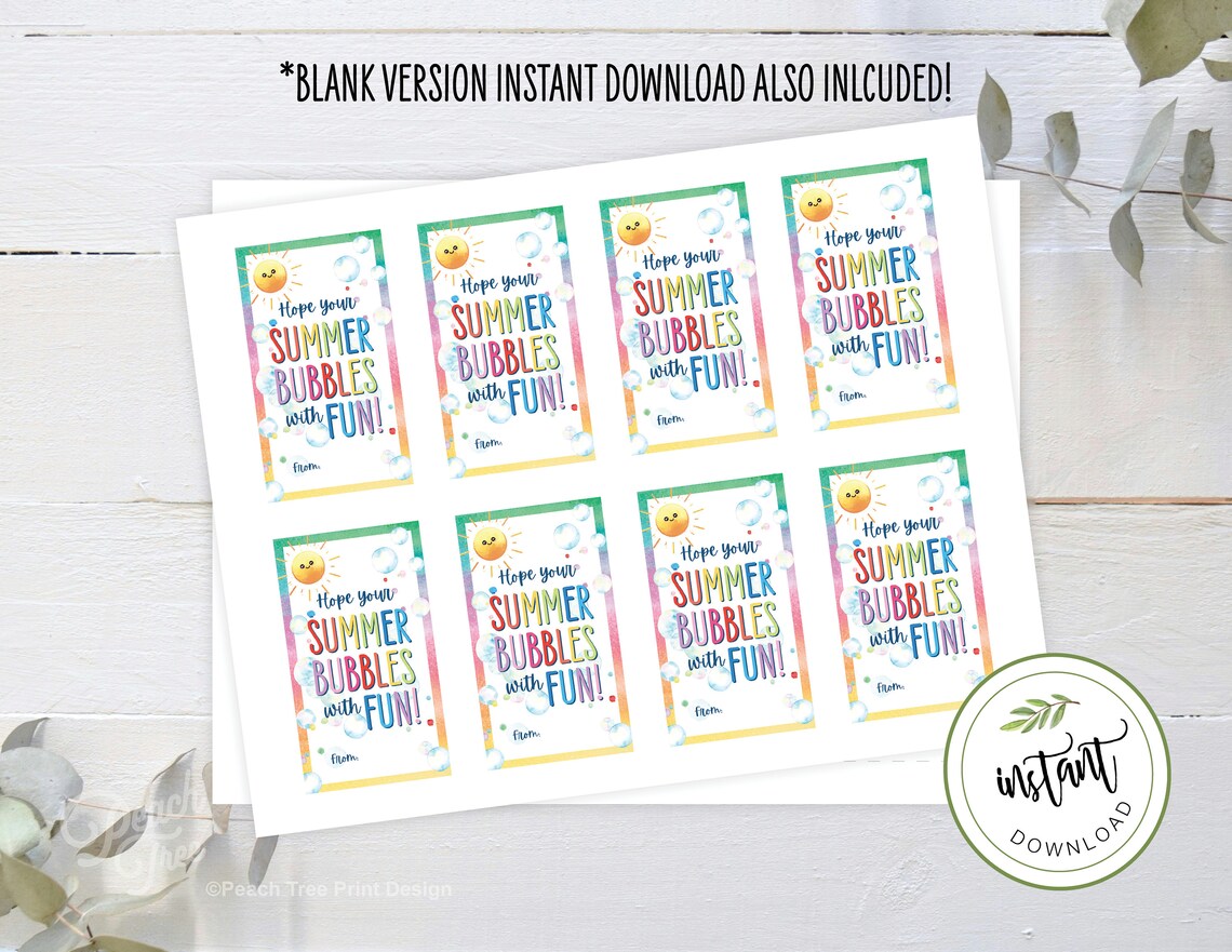 Bubble Tag End of Year Bubble Favor Tag Classmate Gift Bubbles With Fun ...