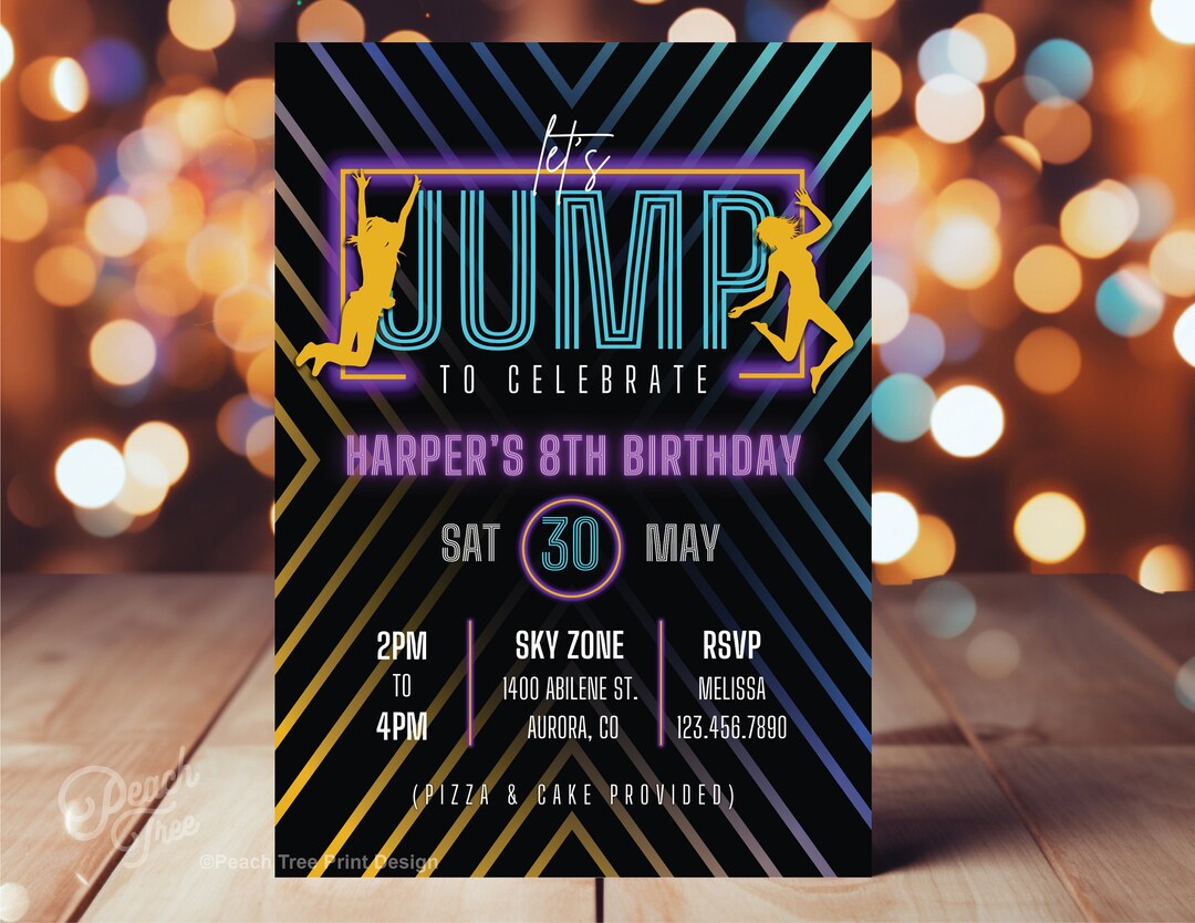 Jump Invitation, Jump Birthday Party Invitation, Trampoline Park Invite ...