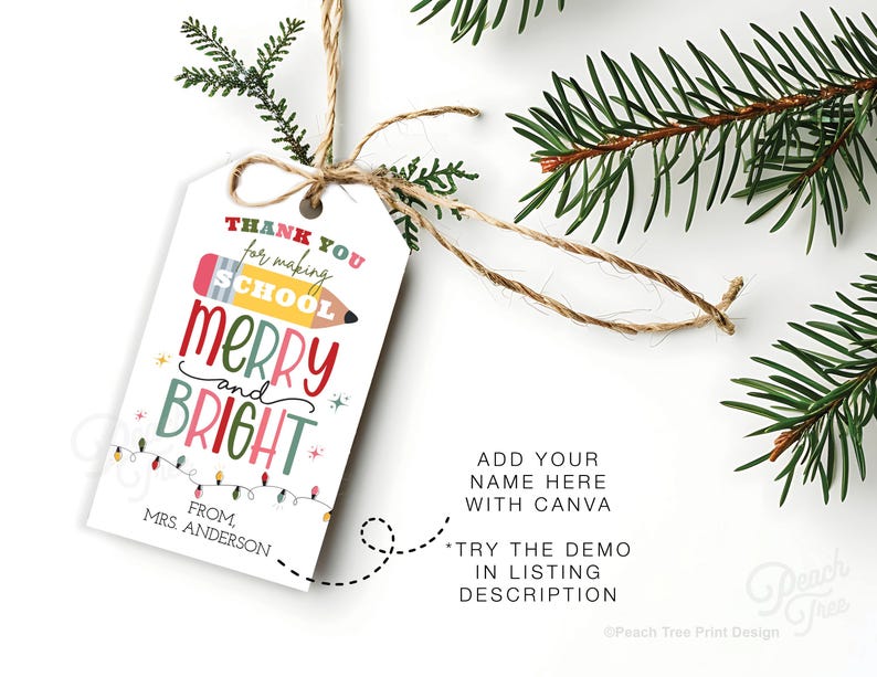 Teacher Christmas Tag, Printable Christmas Tags, Christmas Party Favor ...