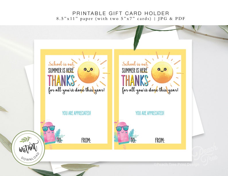 Printable Summer Gift Card Holder, School's Out Summer Gift Tag ...