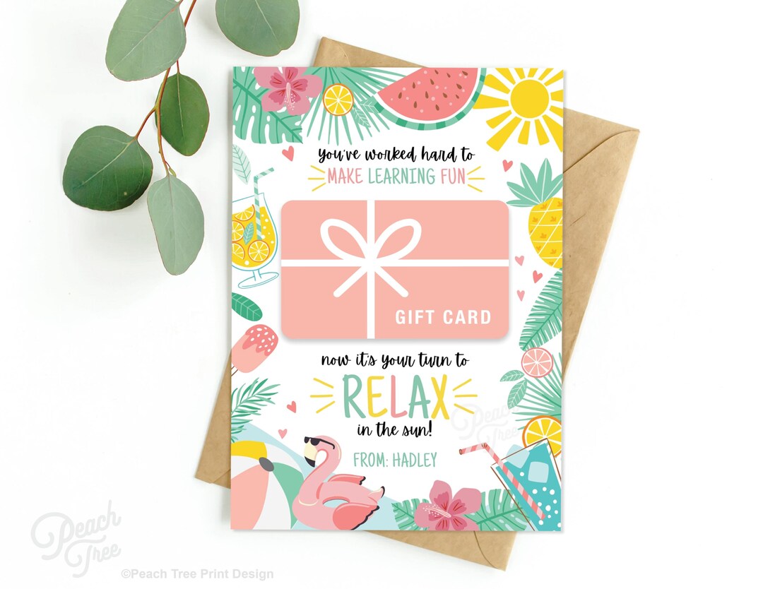 Editable Teacher Gift Card Holder Template, Summer Teacher Gift Card ...