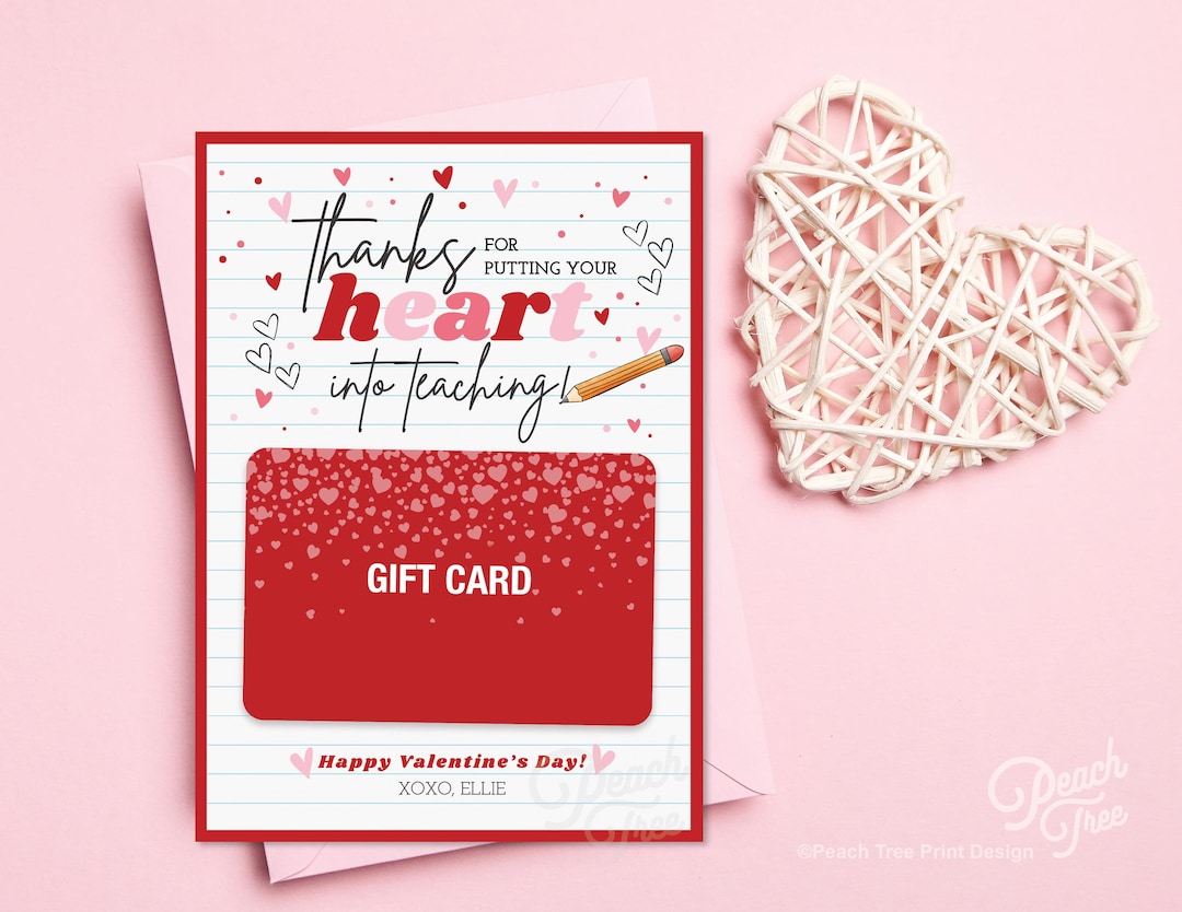 Teacher Valentine Gift Card Holder, Printable Valentines Card, Teacher ...