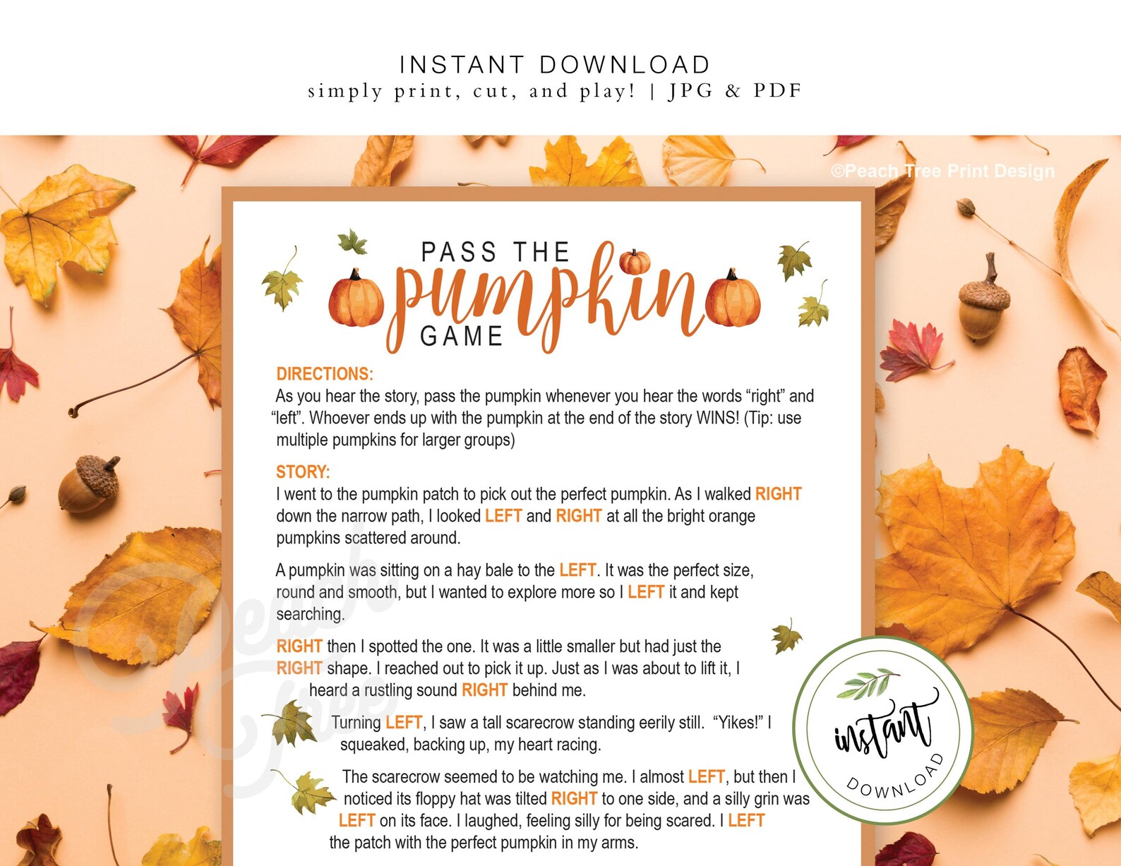 Pass the Pumpkin Game, Fall Printable Game, Fall Party Game, Autumn ...