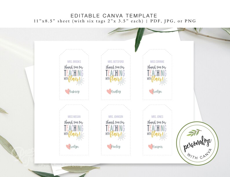 Teacher Gift Tag Teacher Appreciation Printable Flair Pen Gift Tag ...