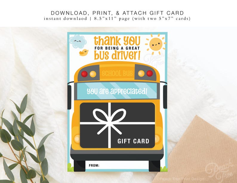 Printable Bus Driver Gift Card Holder, Thank You Bus Driver, End of ...