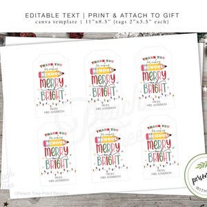 Teacher Christmas Tag, Printable Christmas Tags, Christmas Party Favor ...