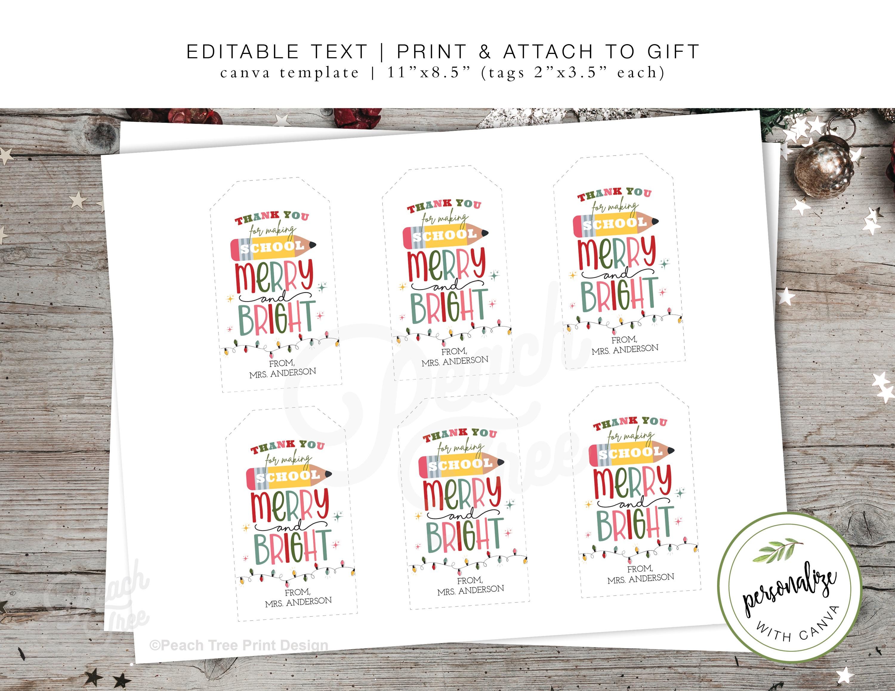 Teacher Christmas Tag, Printable Christmas Tags, Christmas Party Favor ...
