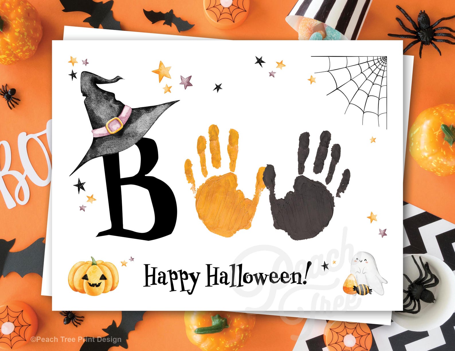 Halloween Handprint Art, Halloween Handprint Craft, Halloween Printable ...