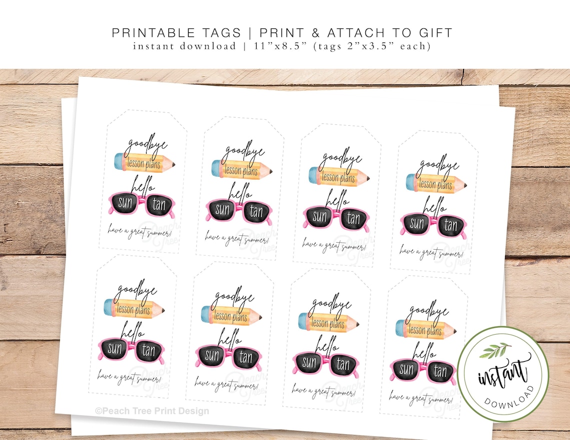 End of Year Gift Tag, Printable End of Year Teacher Gift, Goodbye ...