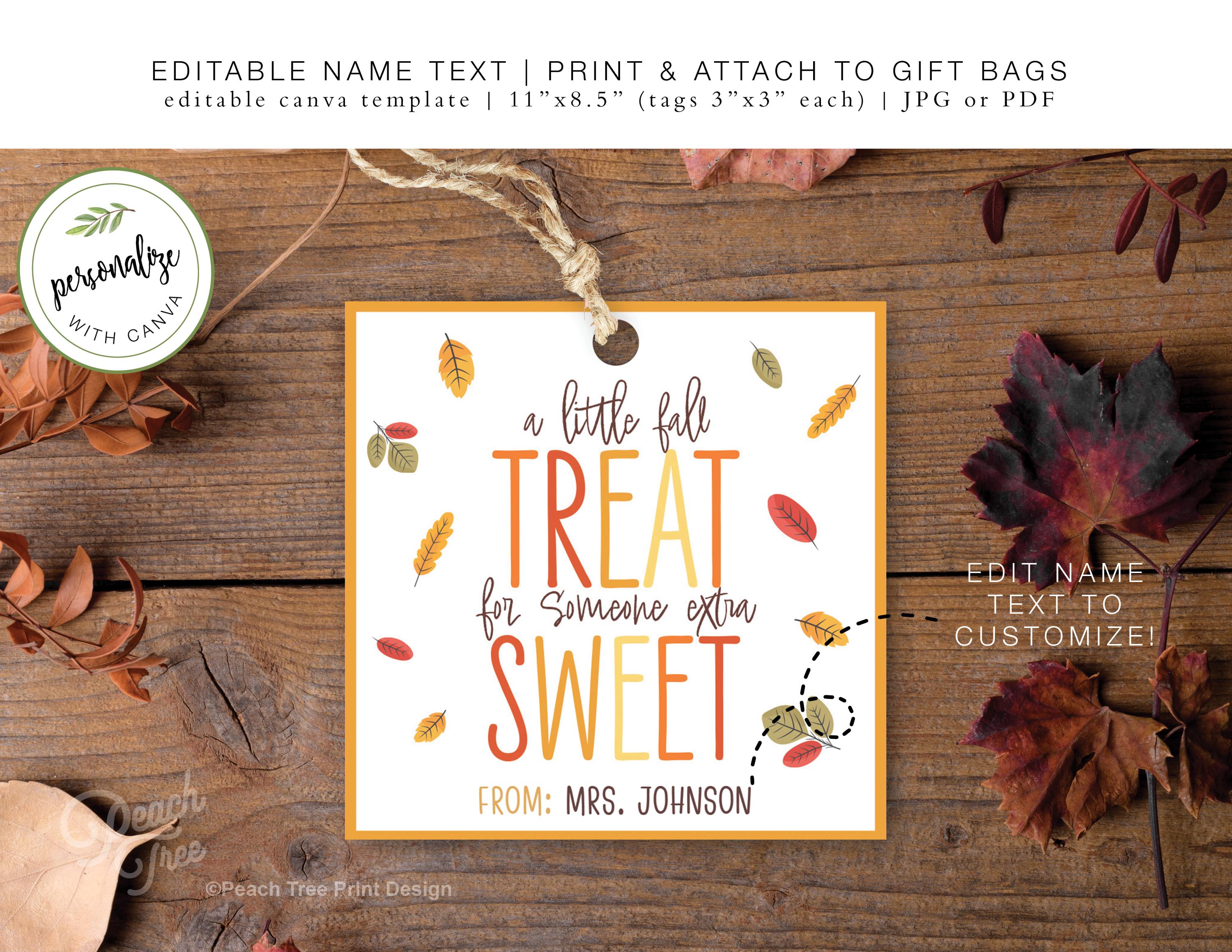 Fall Party Favors, Autumn Gift Tags, Fall Treat Tags, Printable ...
