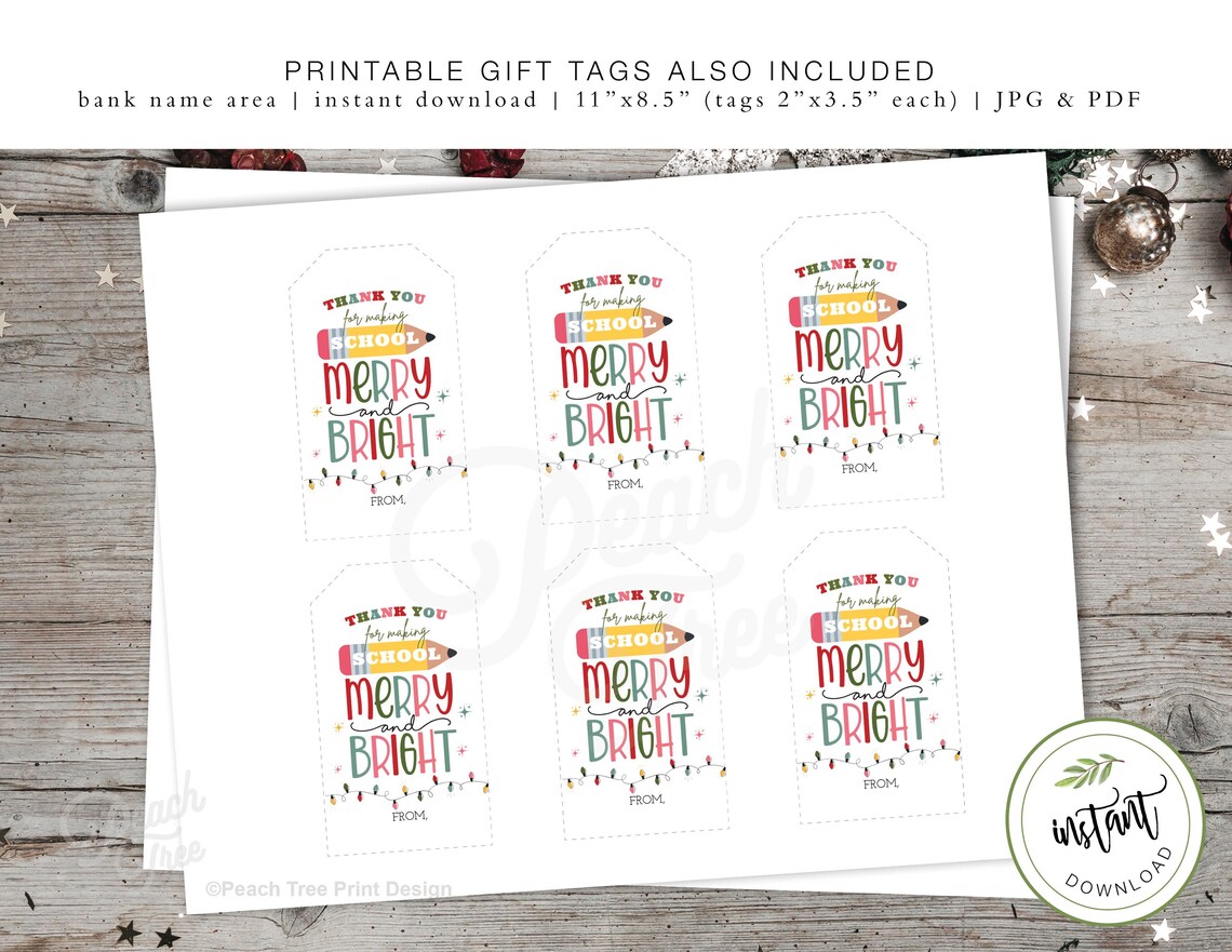 Teacher Christmas Tag, Printable Christmas Tags, Christmas Party Favor ...