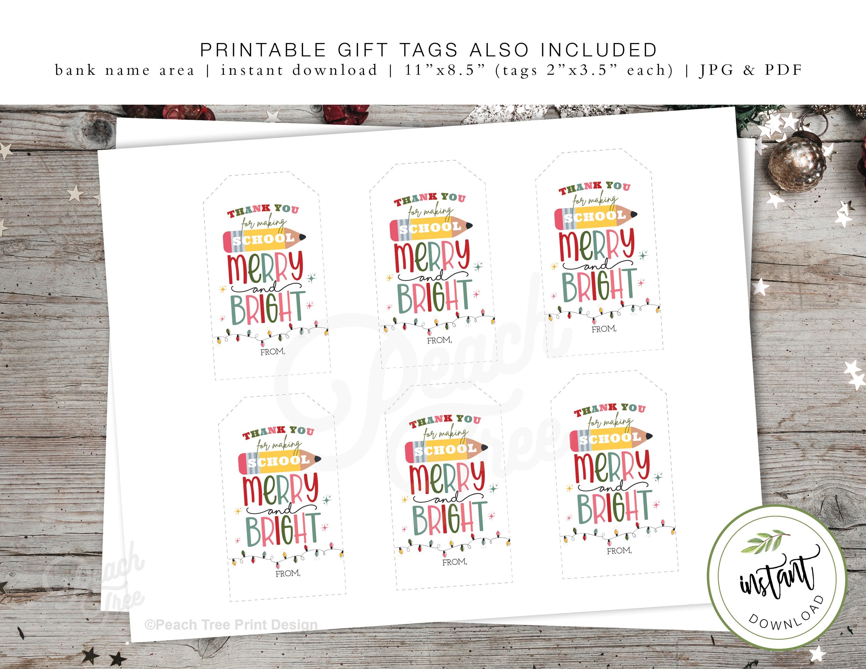 Teacher Christmas Tag, Printable Christmas Tags, Christmas Party Favor ...