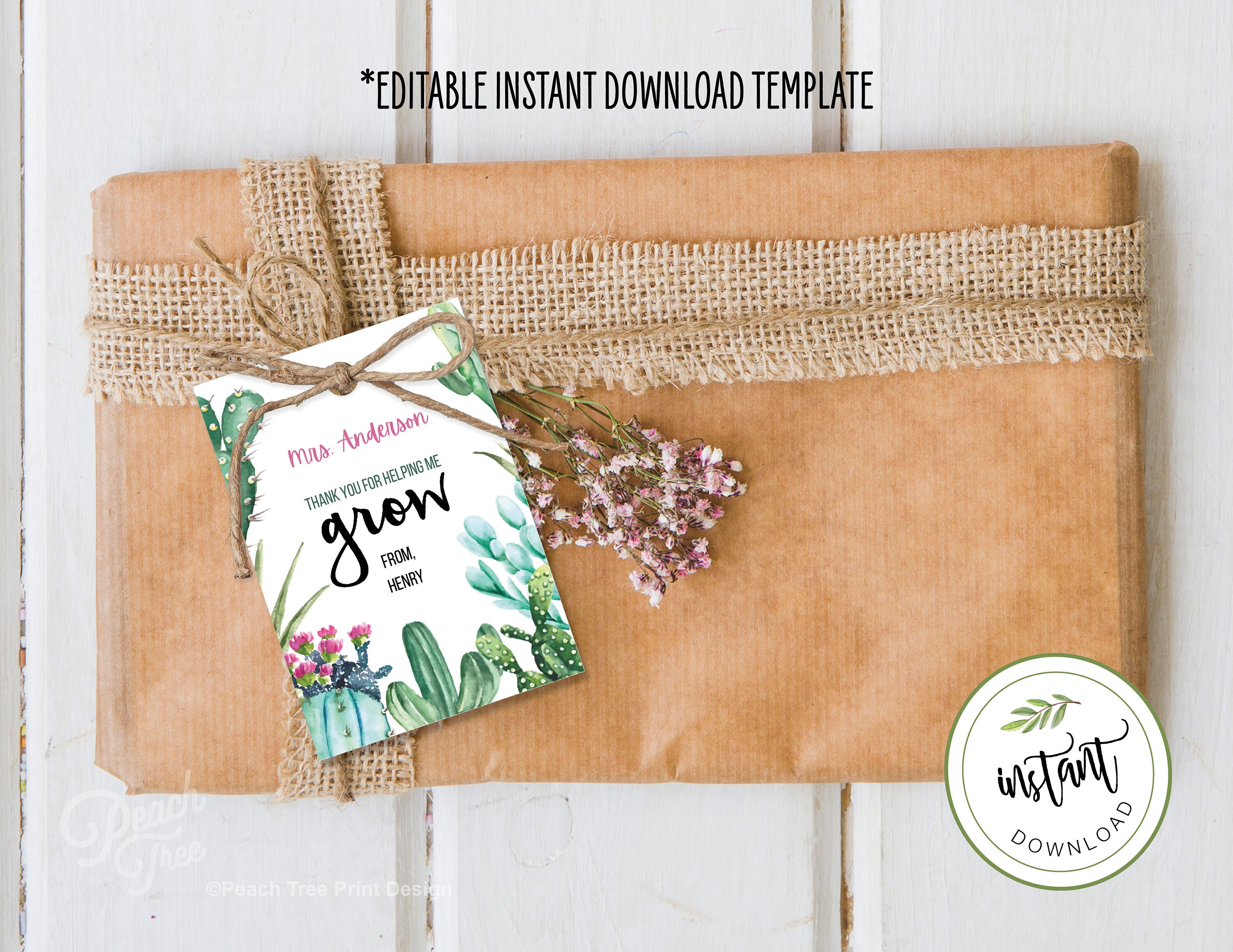 Thank You for Helping Me Grow Teacher Appreciation Tags, Mom Grandma ...